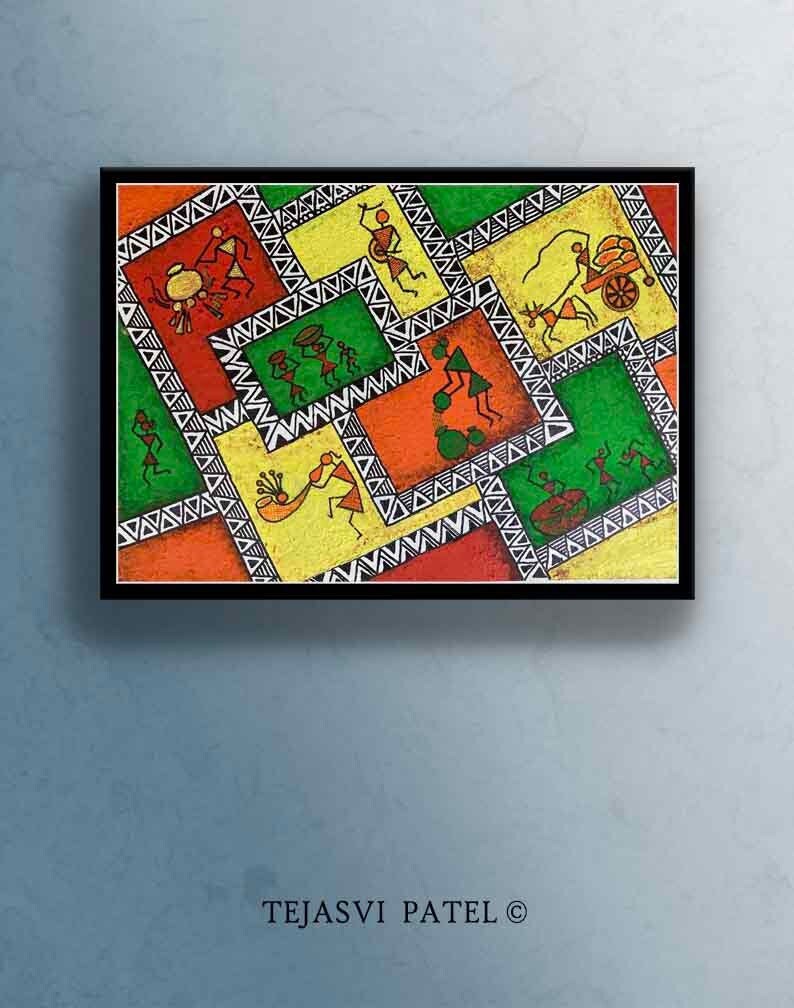 Handmade Warli Paintinggeometric Artfolk Art Paintingwall - Etsy