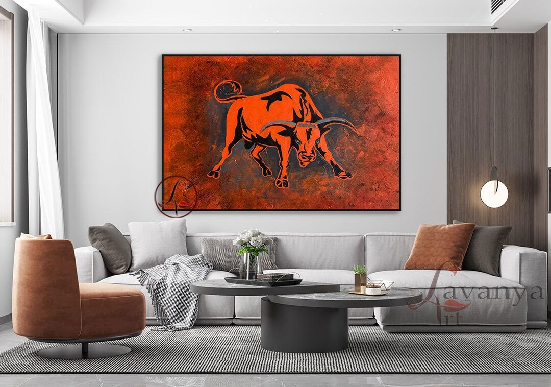 Bull Original Abstract Painting Textured Bull Painting on Canvas Bull ...
