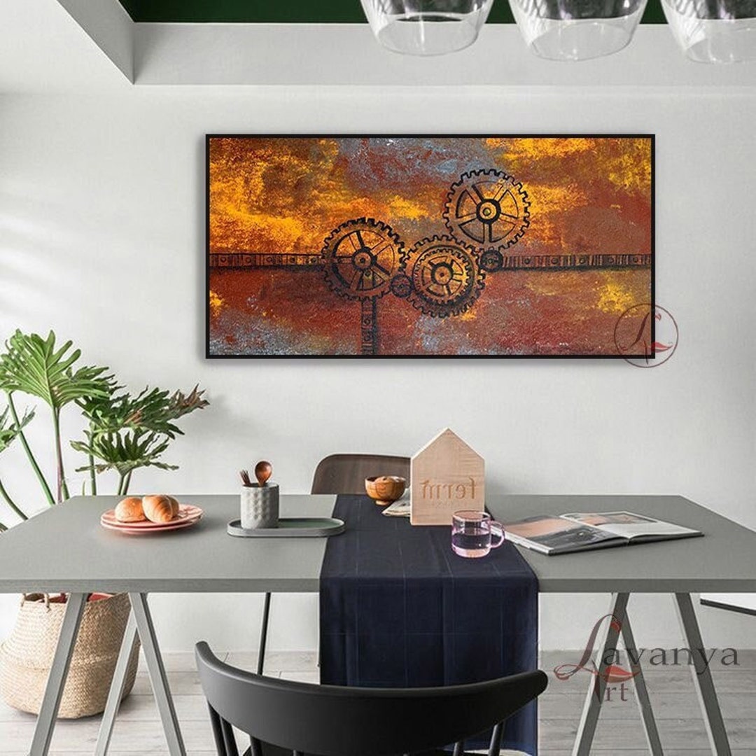 Industrial Gears Acrylic Painting: Gold & Silver Leaf Art - Etsy