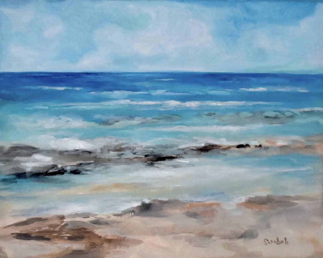 Original Large Beach Ocean Painting on Canvas, Original Seascape ...