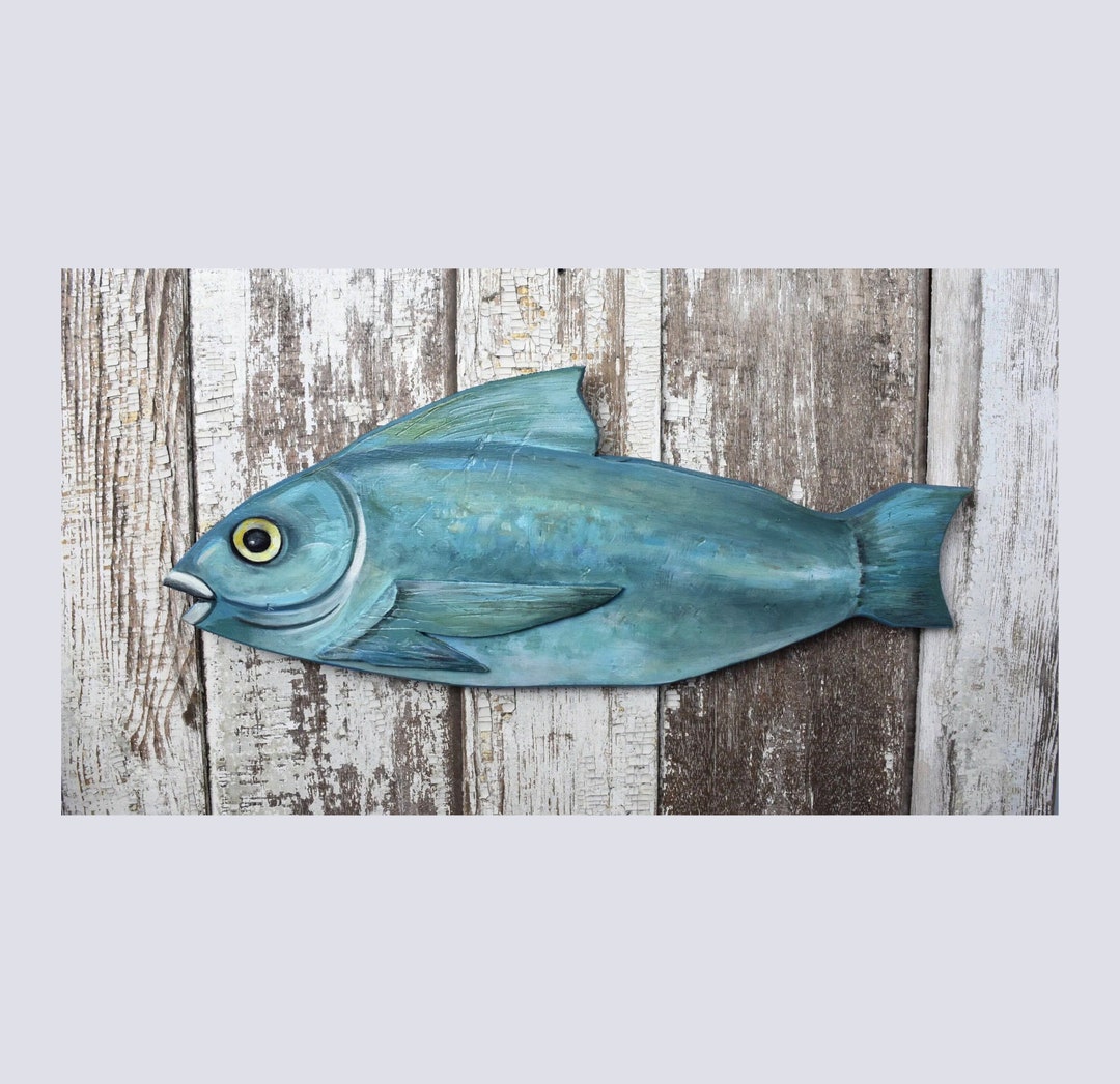 Hand-painted Wood Fish Panel Rustic Fish Painted Fish Wall Hanging ...