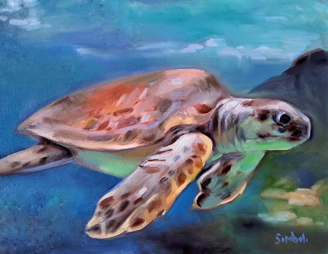Original Sea Turtle Art Print Original Loggerhead Turtle | Etsy