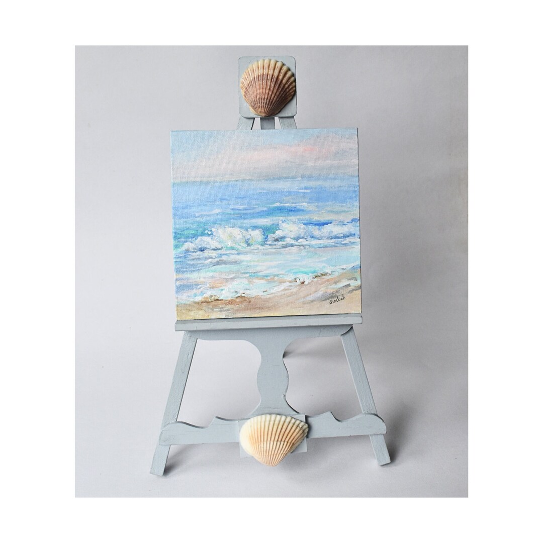Original Mini Ocean Painting With Easel Miniature Ocean Scene Beach ...
