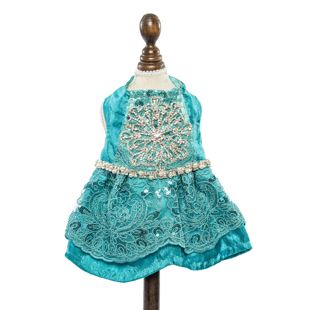 Luxury Blue Designer Dog Dress With Rhinestones, Lace and Sequence High ...