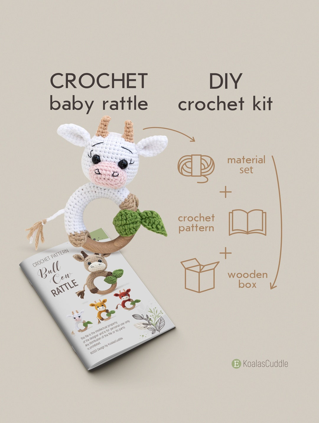 Cow Baby Rattle Diy Crochet Kit, Crochet Rattle Kit for Newborn as Gift ...
