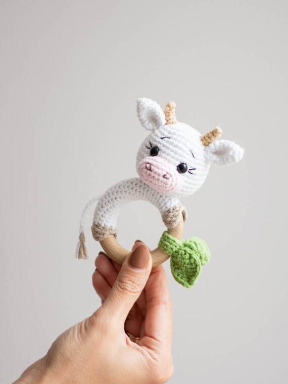 White Crochet Cow Baby Rattle as the Part of the Baby Shower | Etsy
