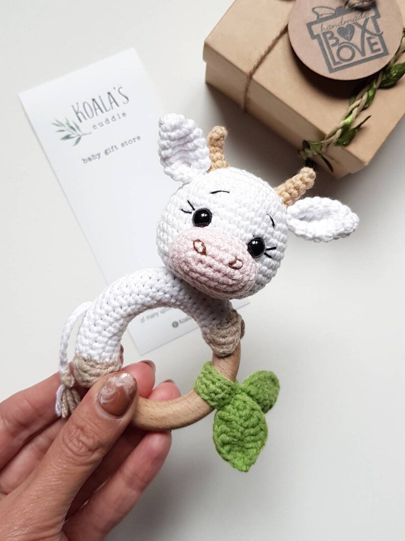 White Crochet Cow Baby Rattle as the Part of the Baby Shower | Etsy