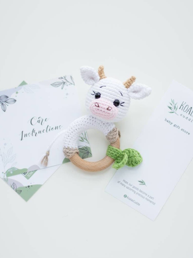 White Crochet Cow Baby Rattle as the Part of the Baby Shower | Etsy