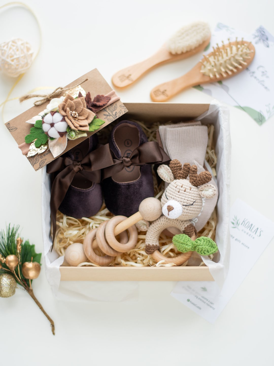 Baby Girl Personalized Set as the 1st Christmas Gift With Crochet Deer ...