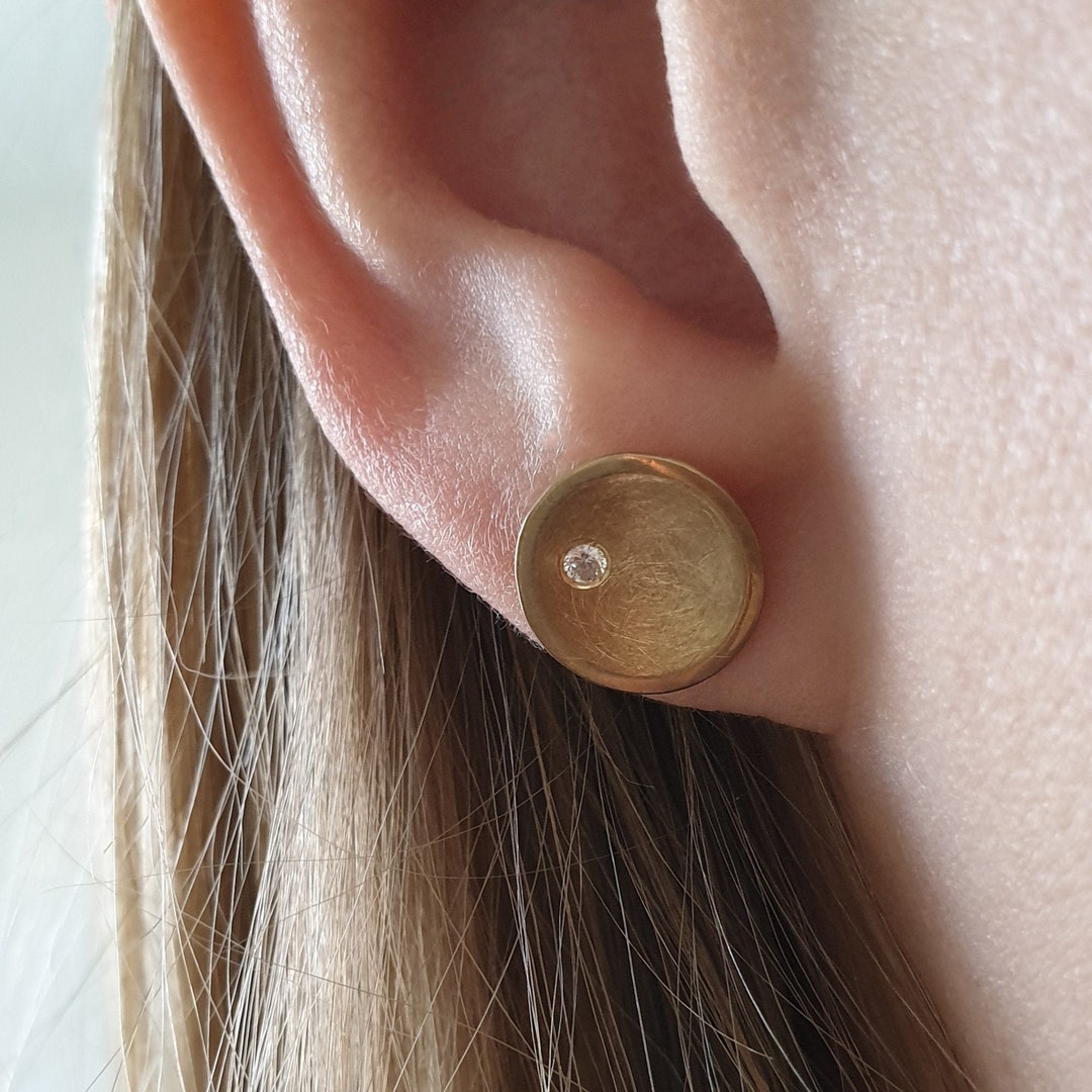Yellow Gold Ear Studs 585 14 Carat Gold With Brilliant-cut Diamonds ...