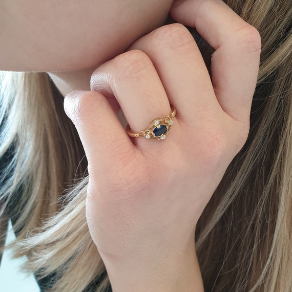 Jugendstil Ring 585 Gelbgold 14 Karat Gold naturlicher Saphir Edelstein Brillanten Art Nouveau historischer Ring Vintage Verlobung Etsy