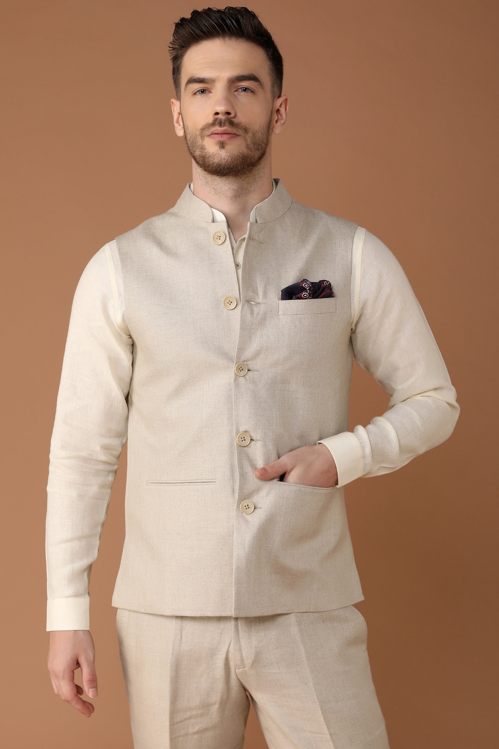 Vintage Men's Linen Nehru Jacket 100% Linen Jacket Modi Jacket Linen ...
