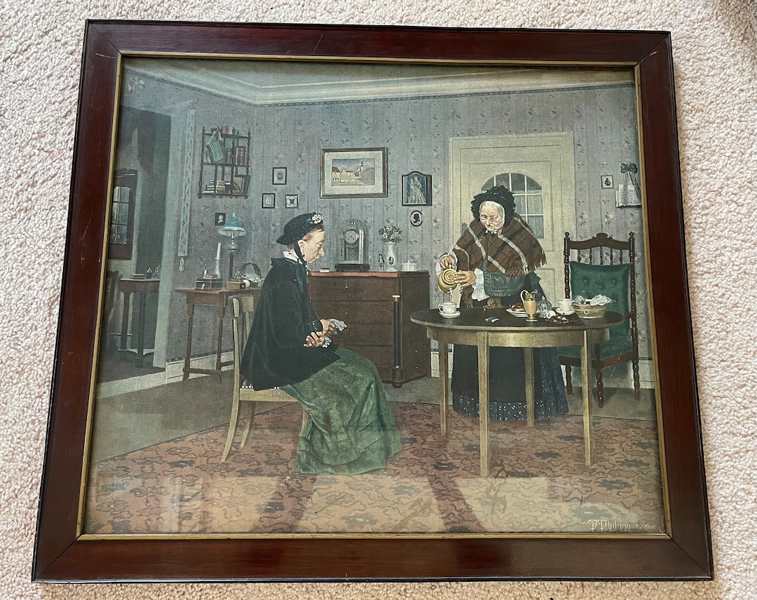 Framed Vintage Art Peter Phillipi “the Gossips” Painting Print Signed ...