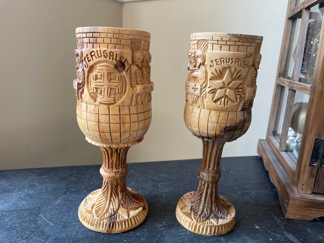 Ornate Last Supper Handcarved Olive Wood Jerusalem Last Supper Chalice ...