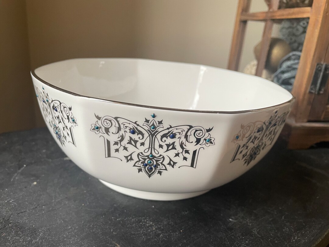 Octagonal Lenox Serving Bowl With Silver Rim and Small Faux Gem Studded ...