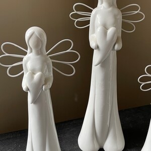 Set of 3 White Angel Figurines With Wire Wings and Hearts - Etsy