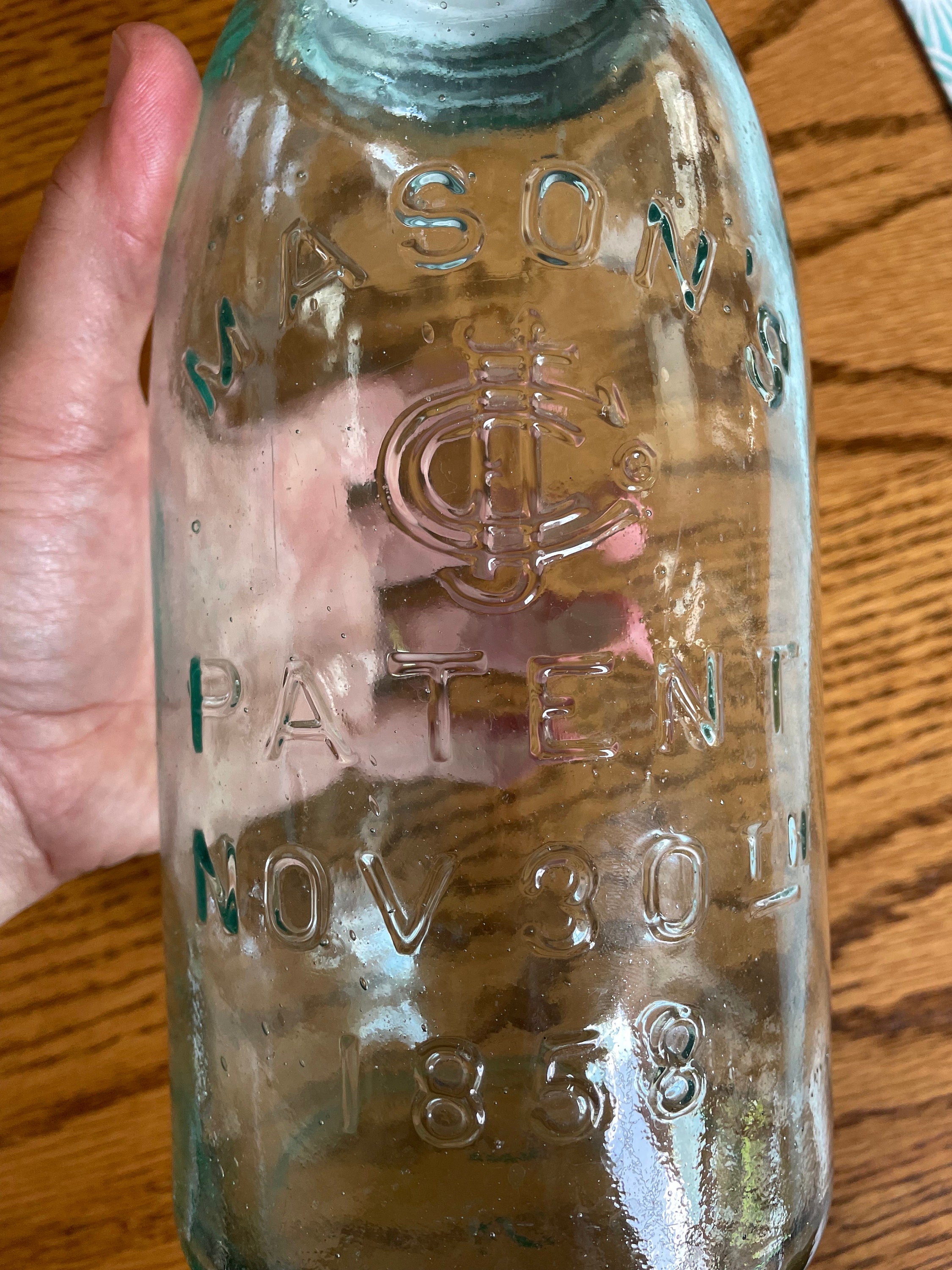 Rare Antique Mason Light Aquamarine Aqua Blue Patent Nov 30th 1858 ...