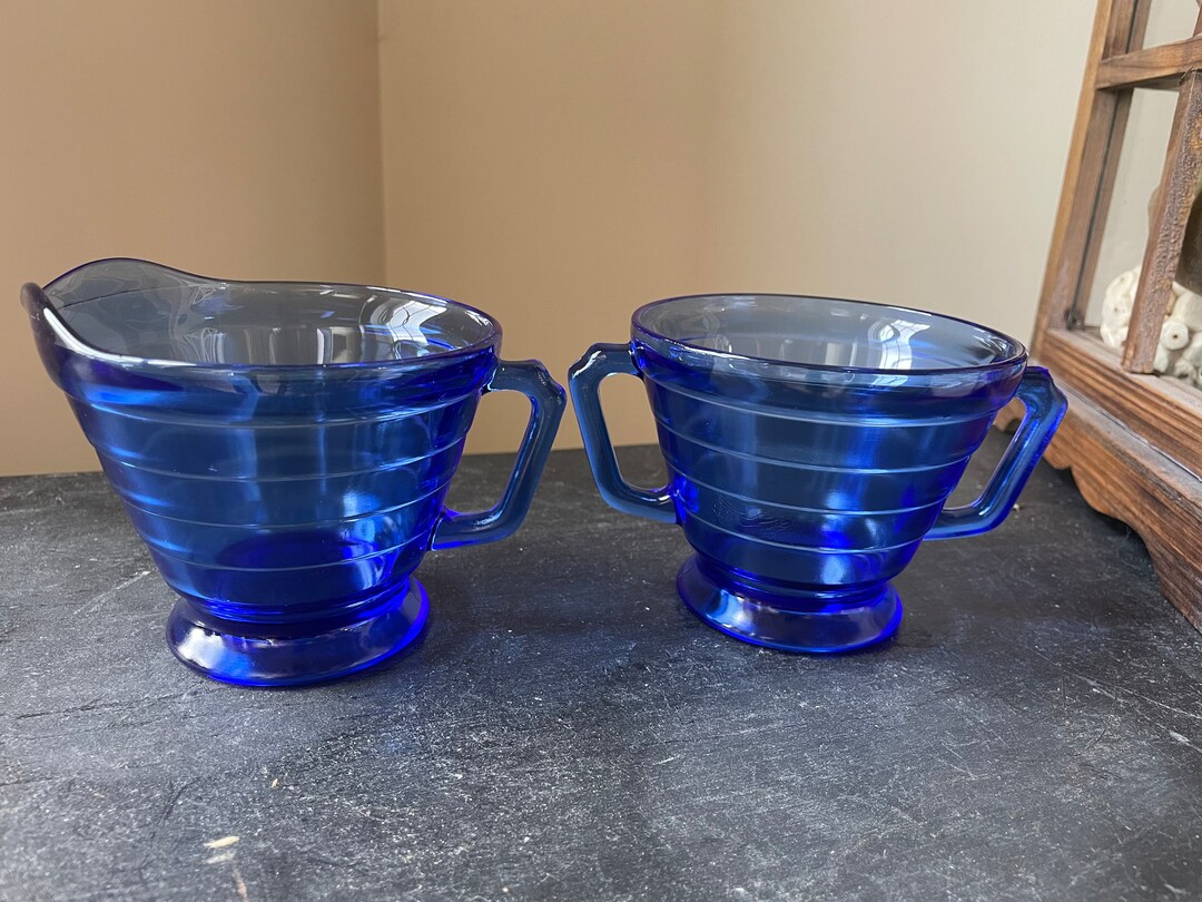 MCM Cobalt Blue Creamer and Sugar Set Hazel Atlas Moderntone Design - Etsy