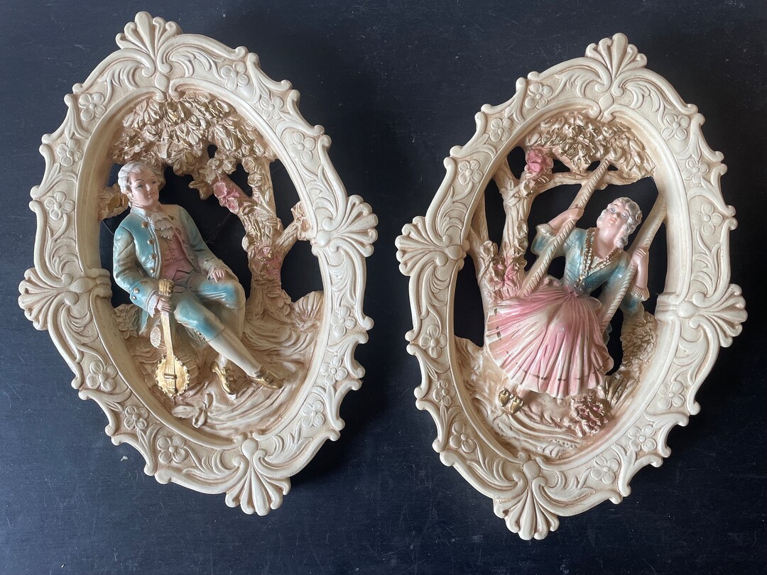 Vintage Set of Chalkware Troubadour and Girl on a Swing Jayess United ...