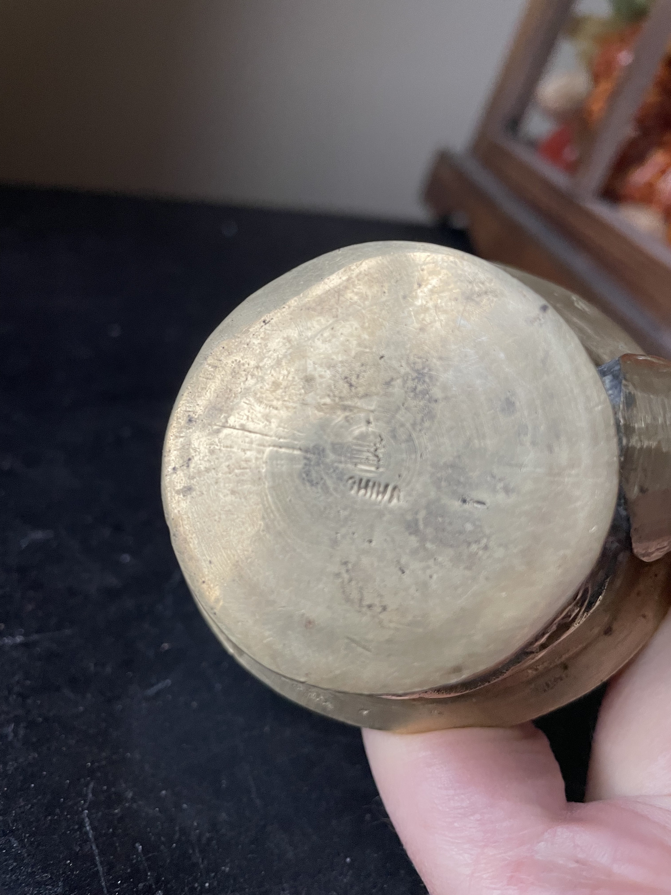 Antique Chinese Form Cast Brass and Enamel Scoop Rice Incense Tea or ...