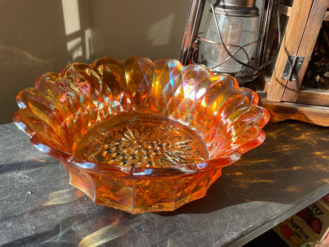 1970s Fenton Deep Orange Carnival Glass Grape Bowl 9 X 3.5 - Etsy