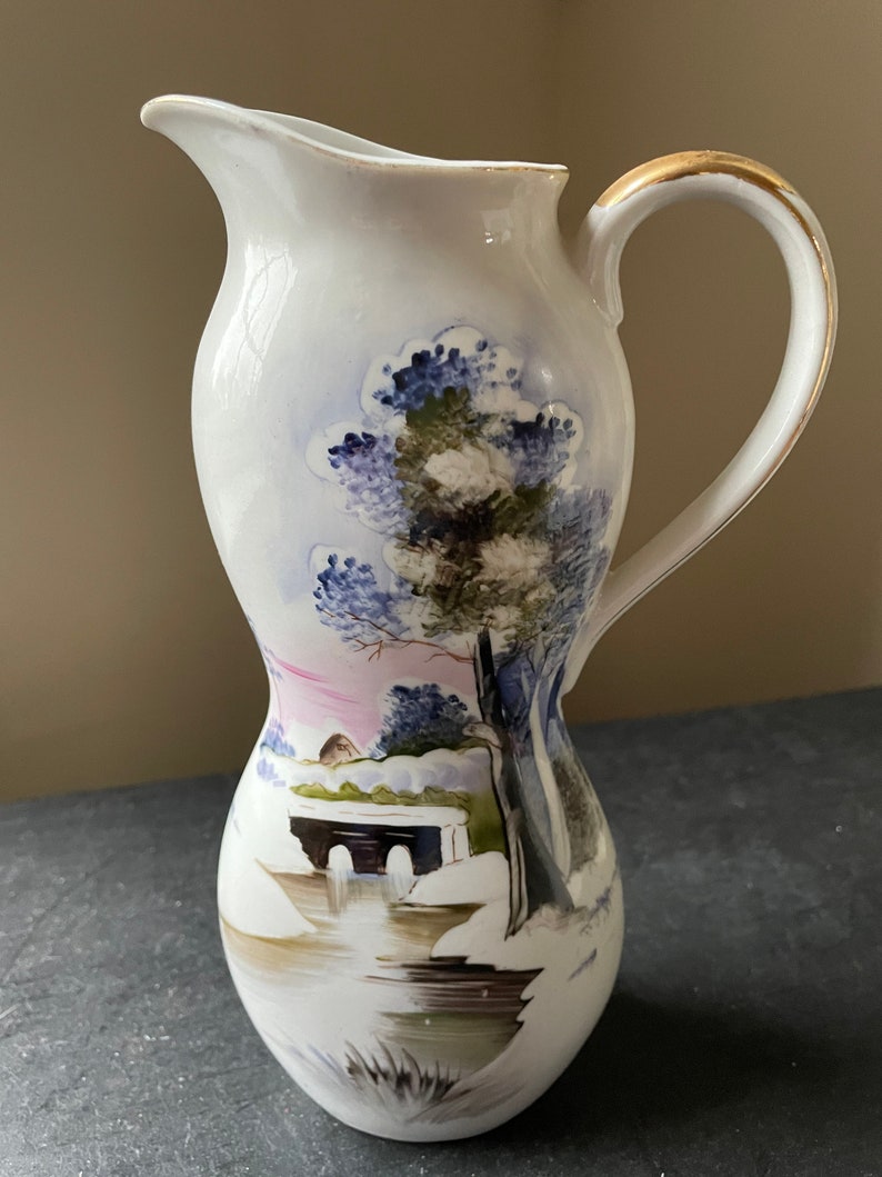 Thin Handpainted Asian Pitcher Vase - Etsy