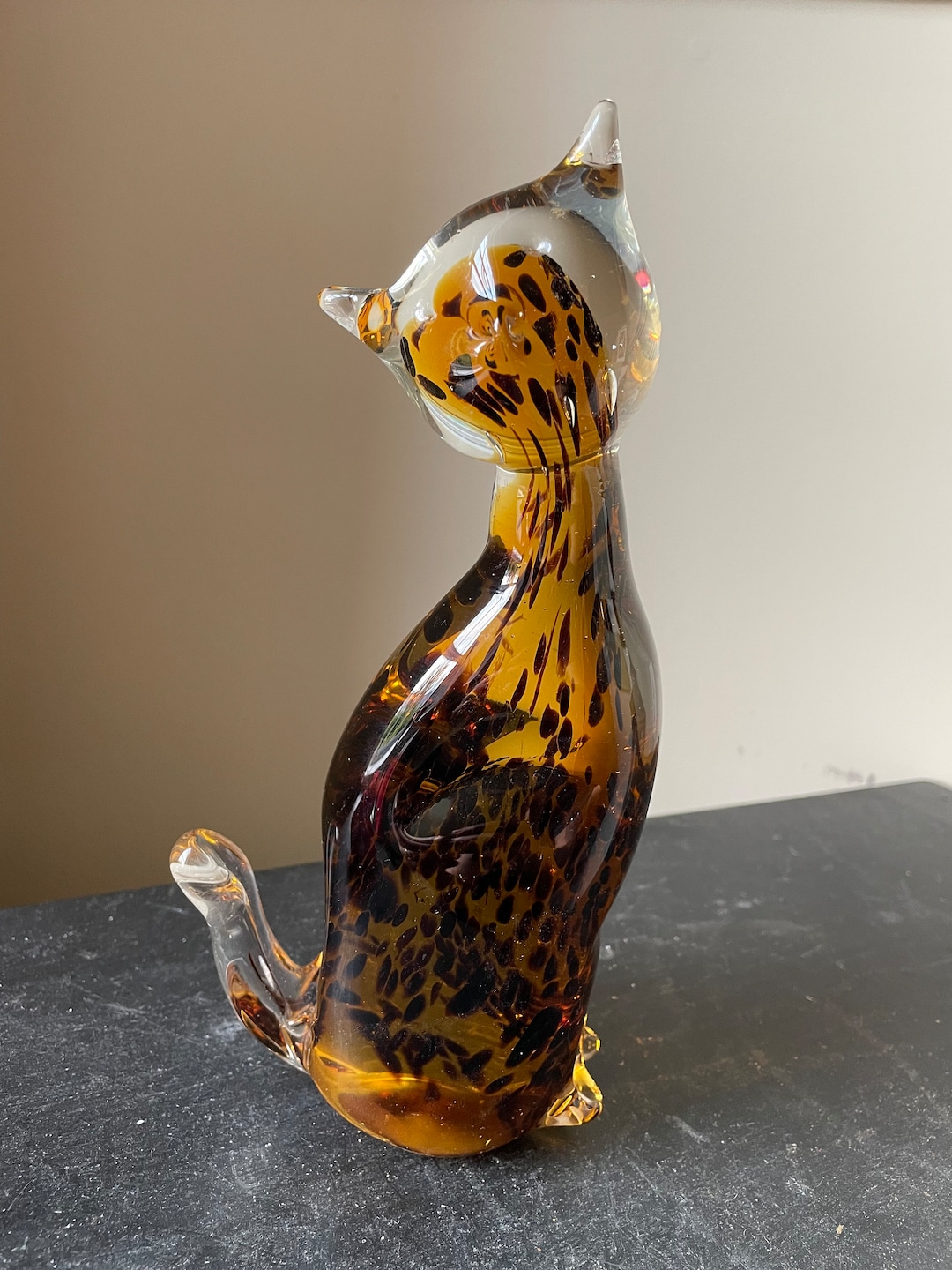 Vintage MCM Amber Cat Statue Paperweight Glass Cat Art - Etsy