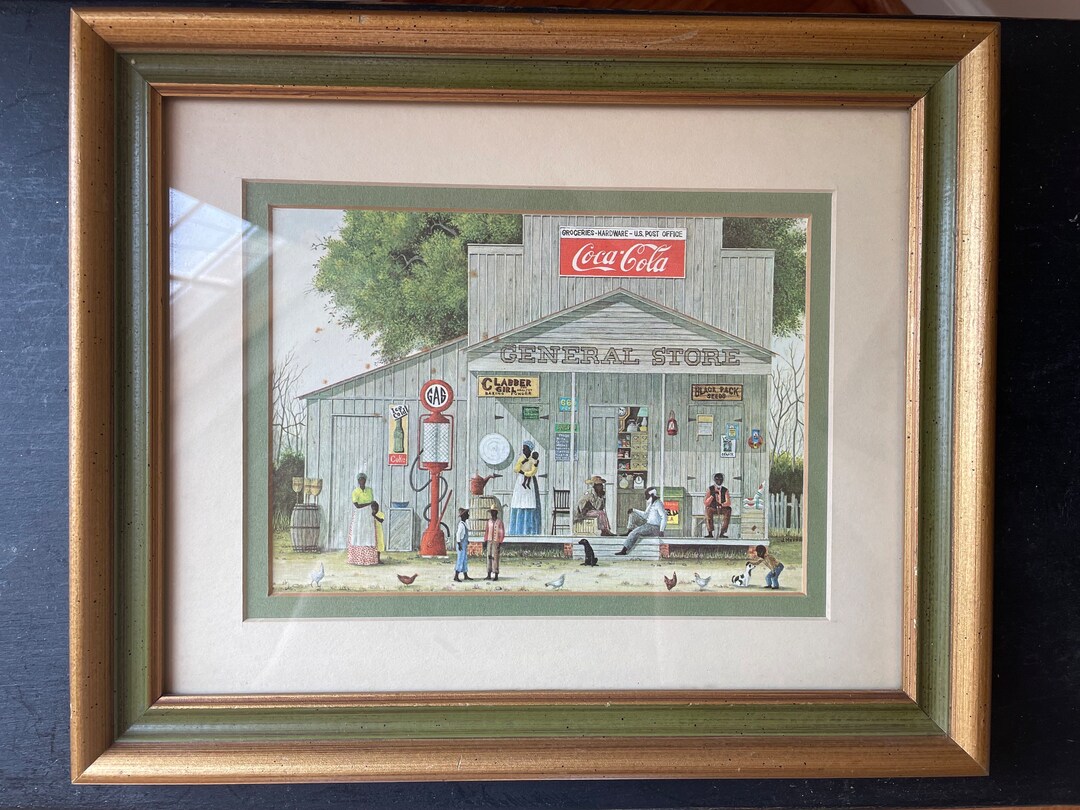 African American Folk Art Jack Meyers Framed Gold and Green General ...