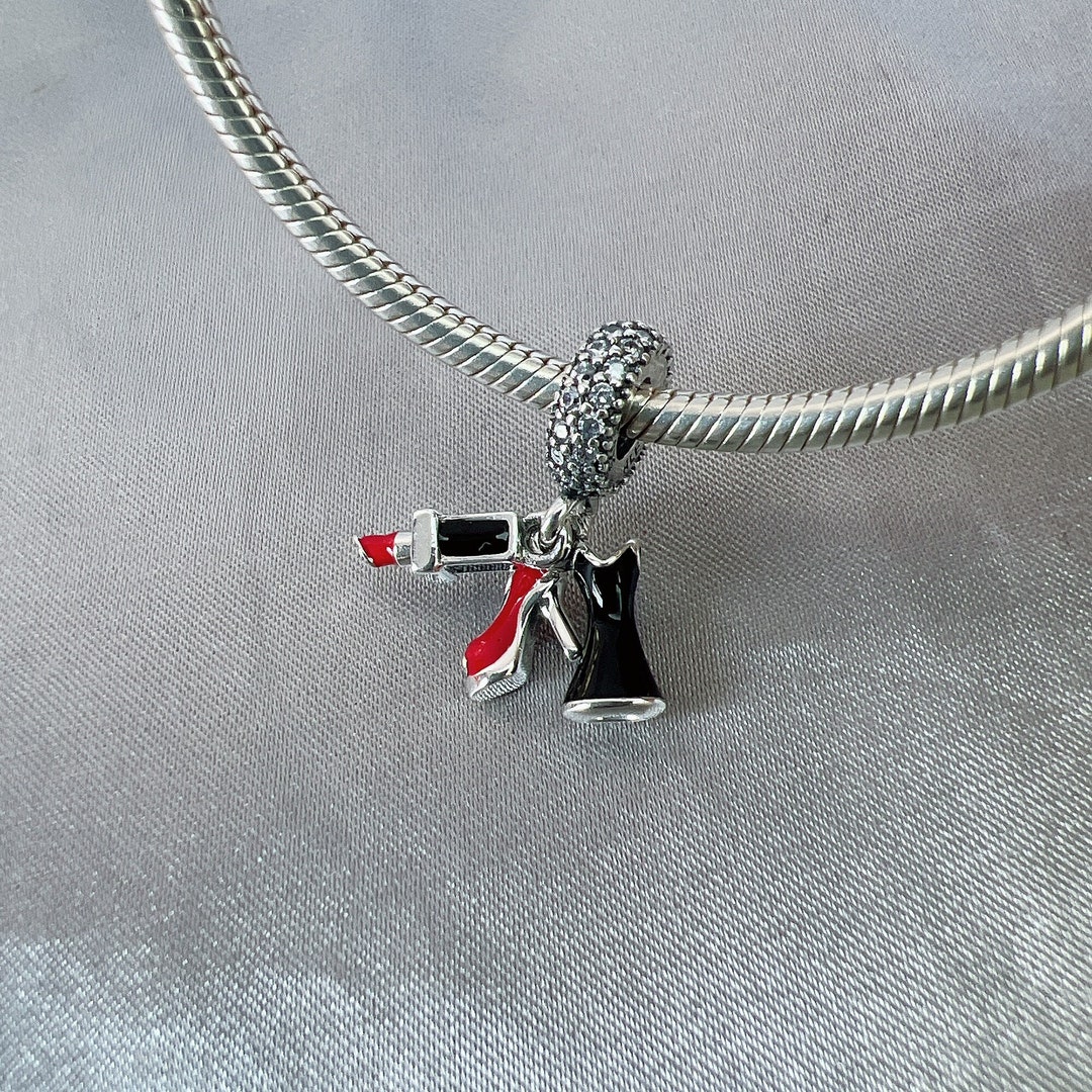 Stiletto, Dress, & Lipstick Dangle Charm, Charms for Bracelet, Girl ...