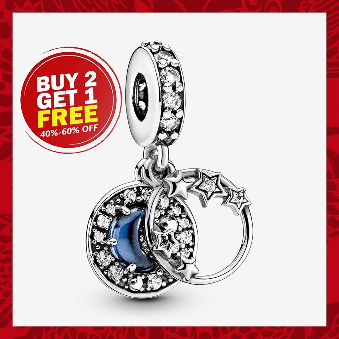 Blue Night Sky Crescent Moon Stars Charm, Charms for Bracelet, Girl ...