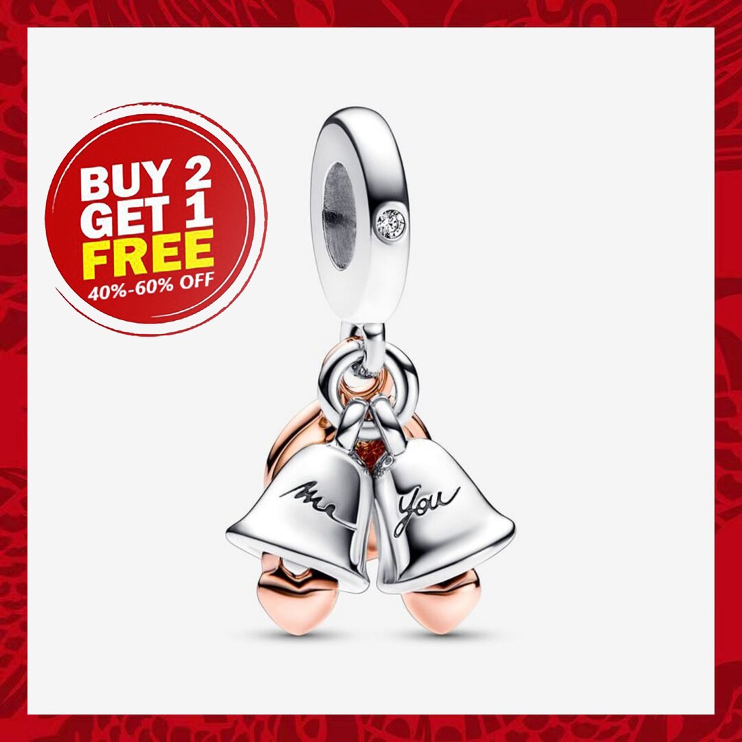 Just Married Wedding Bells Double Dangle Charm, Charms for Bracelet ...