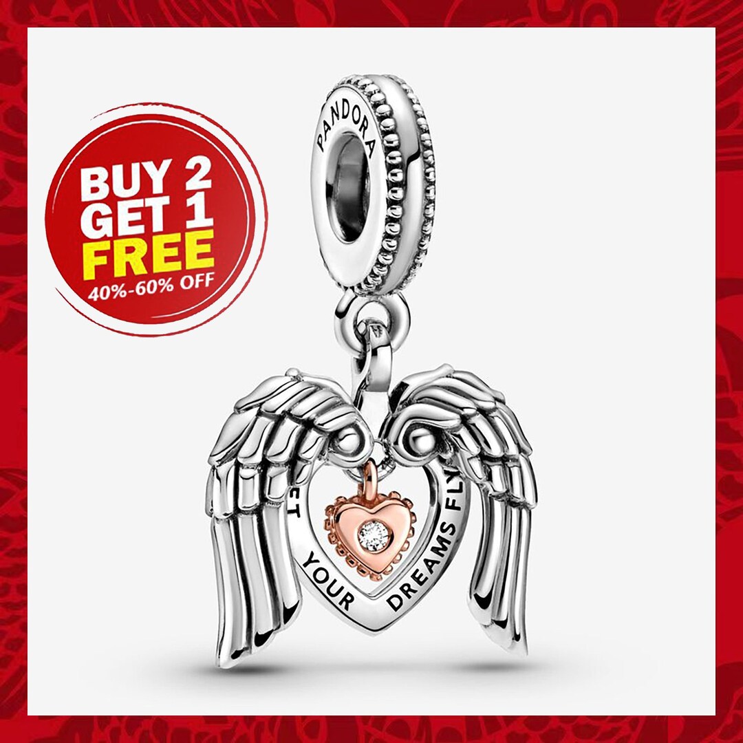 Angel Wings and Heart Dangle Charm, Charms for Bracelet, Girl Dangle ...
