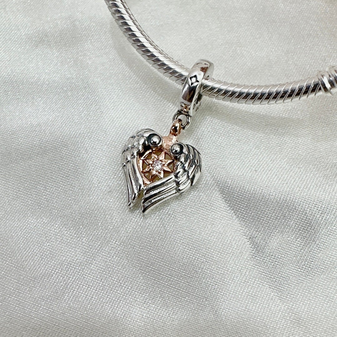 Rose Gold Celestial Compass Angel Wings Dangle Charm, Charms for ...