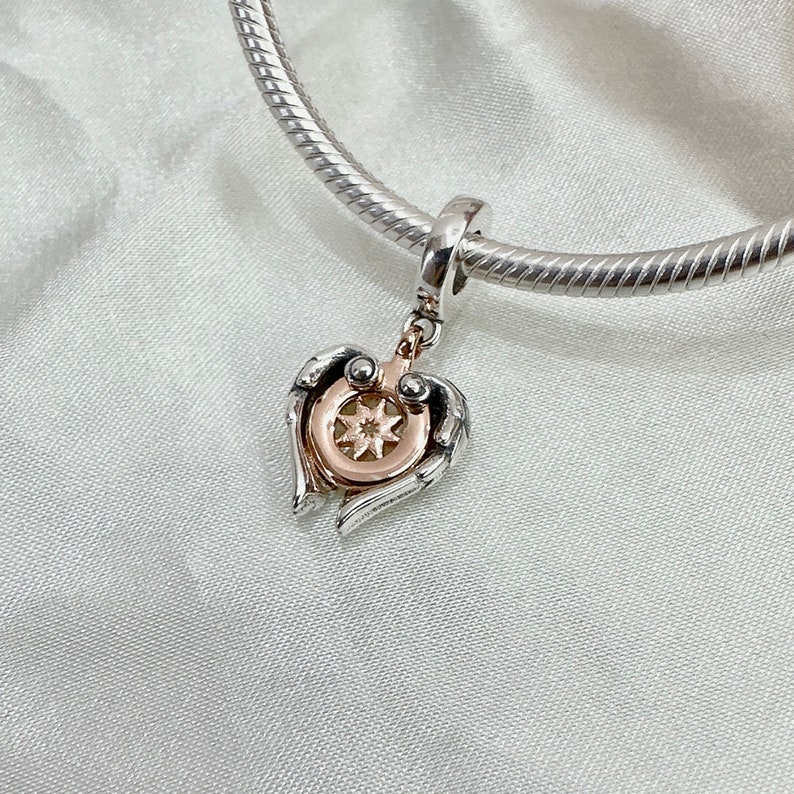 Rose Gold Celestial Compass Angel Wings Dangle Charm, Charms for ...