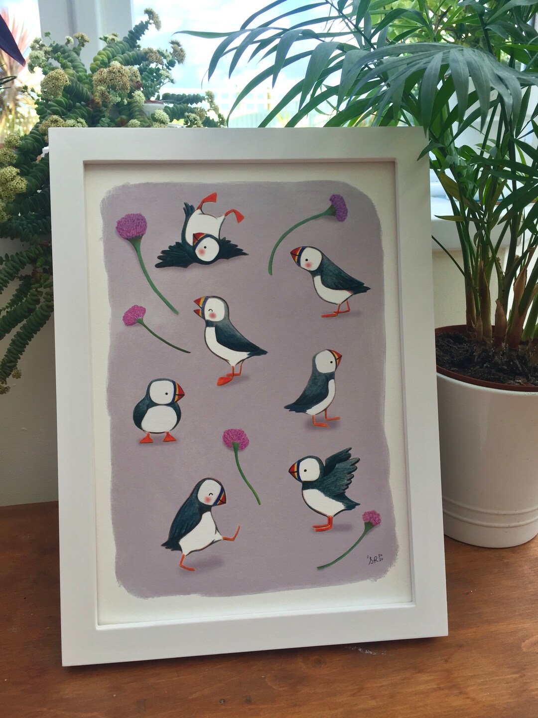 Purple Puffins A4 Print - Etsy