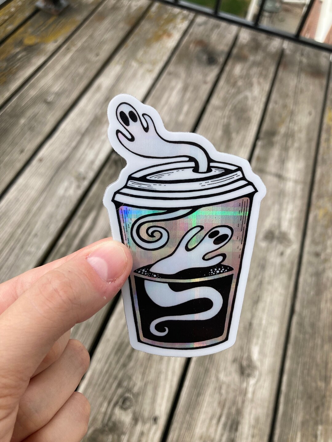 Holographic Ghost Coffee Sticker - Etsy