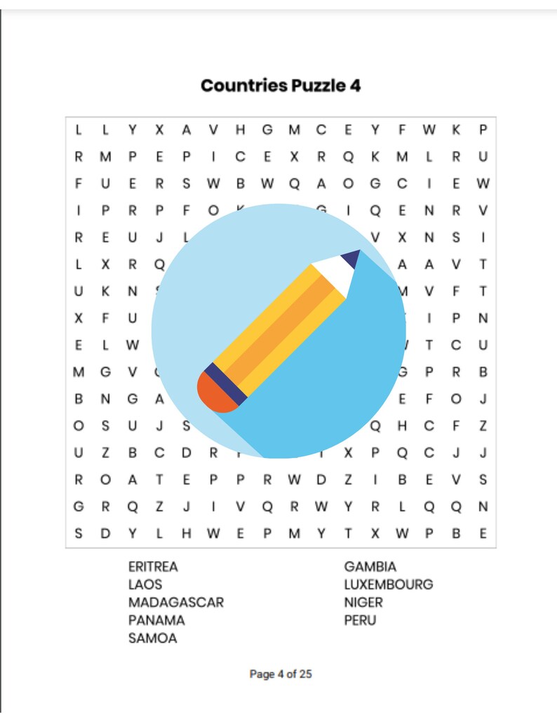 Countries Word Search, Games, Puzzles Printables, PDF & PNG, Over 180 ...