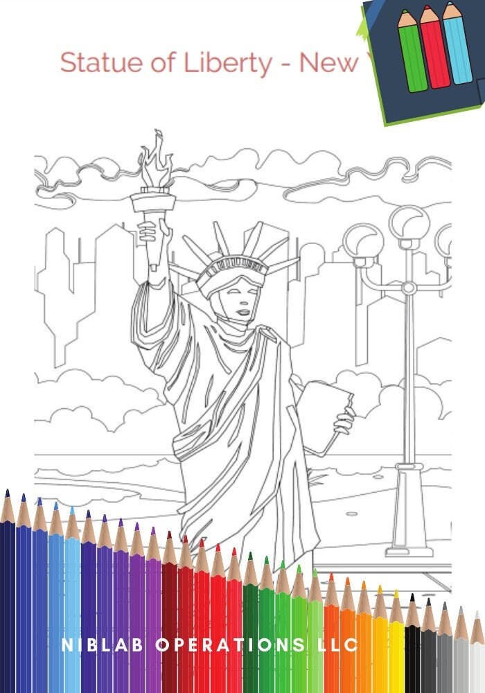 Statue of Liberty Coloring Page, Statue of Liberty Color, Instant ...
