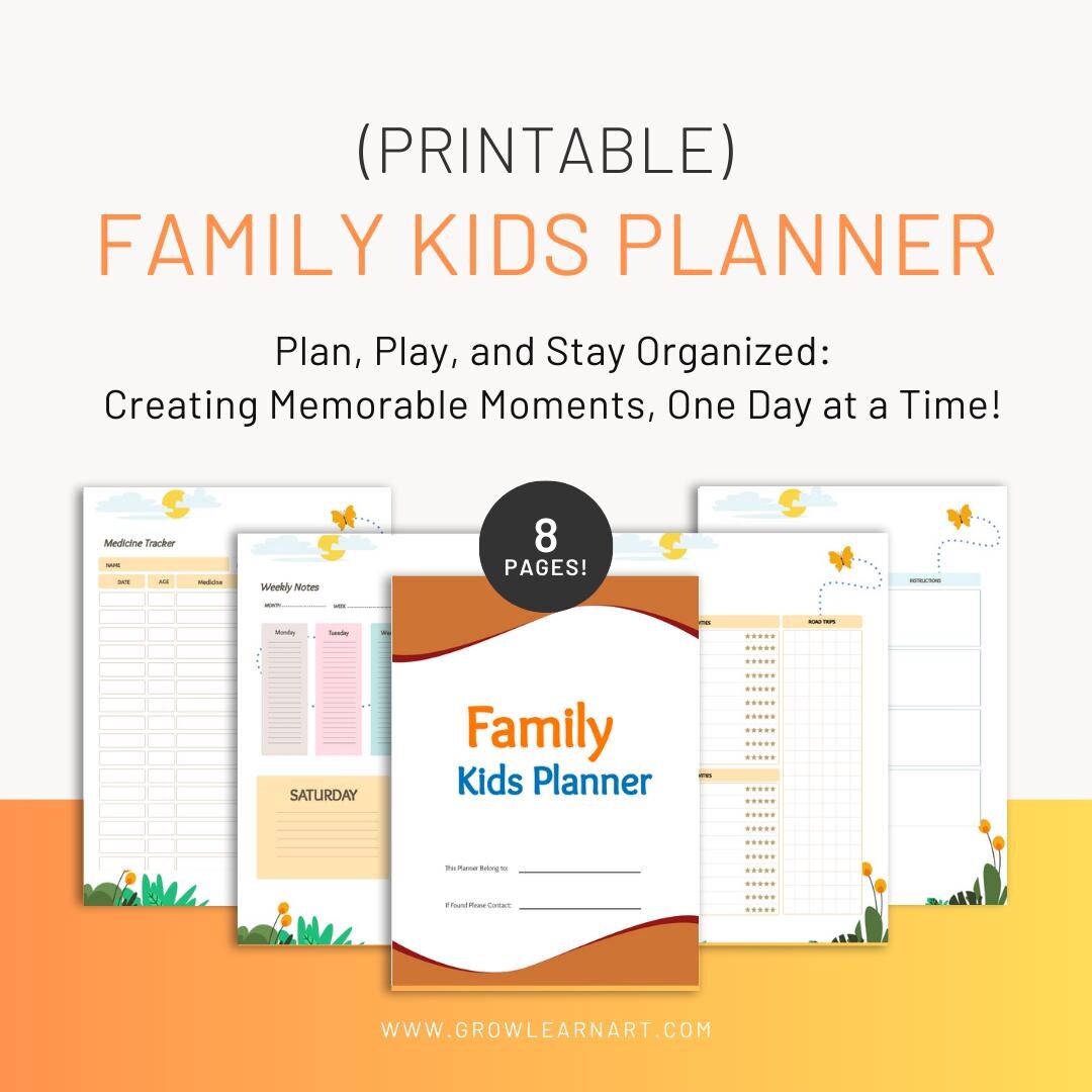 Family Kids Planner Printable | Daily & Weekly Organizers for Children ...