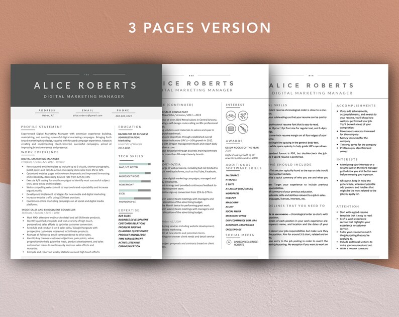 Creative Resume Template for Word & Mac Pages, Manager Resume, Modern ...