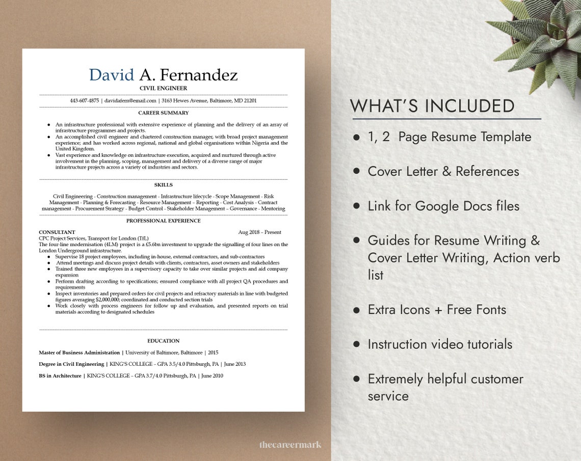 ATS Friendly Resume Template Google Docs, Modern Resume, CV Template ...