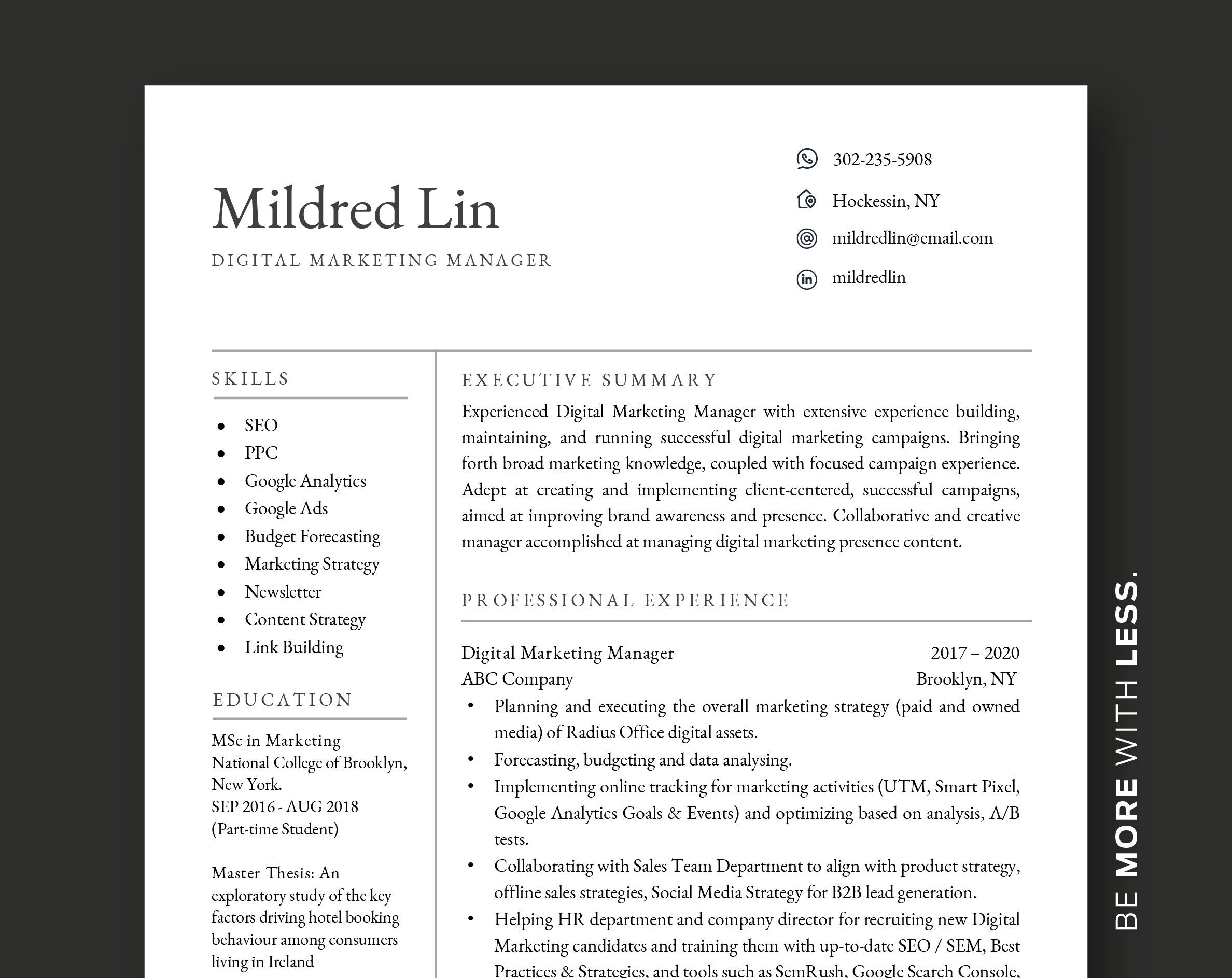 Resume Templates for Word & Pages, Manager Resume Template, Digital ...