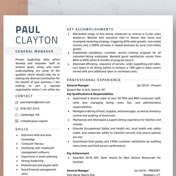 Teacher Resume Template for Word & Mac Pages, Modern Resume, CV ...