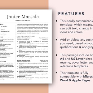 Teacher Resume Template for Word & Mac Pages, Modern Resume, CV ...