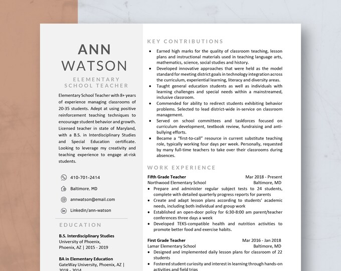 Resume Template Word & Pages, Teacher Resume, CV Template, Modern and ...
