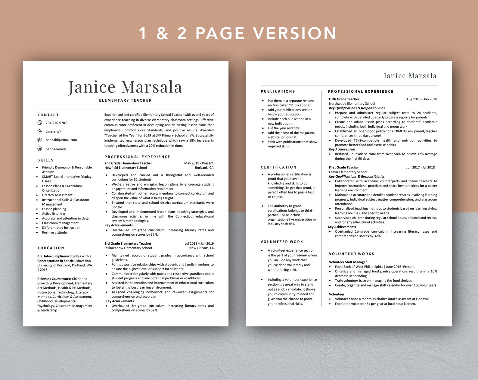 Teacher Resume Template for Word & Mac Pages, Modern Resume, CV ...