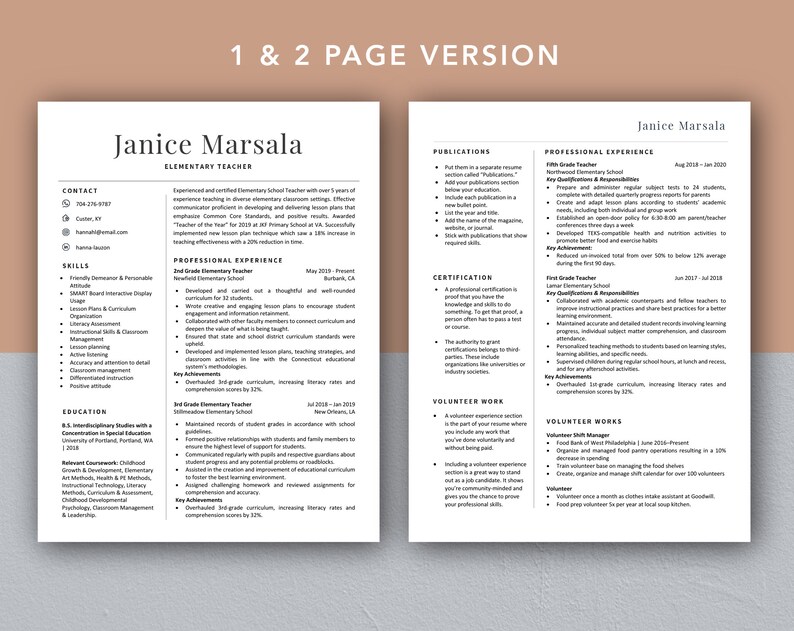 Teacher Resume Template for Word & Mac Pages, Modern Resume, CV ...