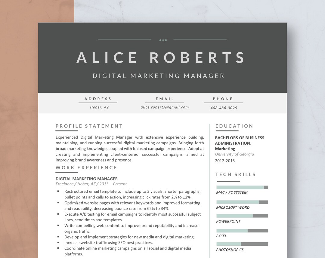Creative Resume Template for Word & Mac Pages, Manager Resume, Modern ...