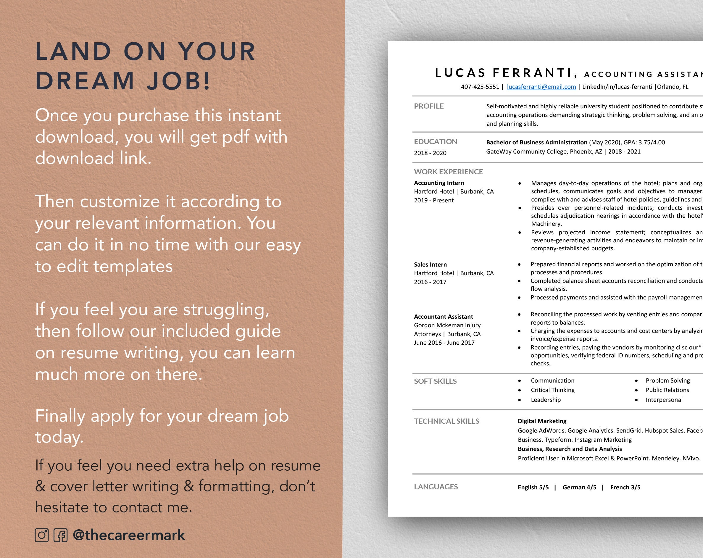Clean Minimalist Resume Template Word & Pages, CV Template, Modern ...