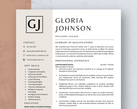 Teacher Resume Template for Word & Pages Professional - Etsy